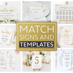 Gold Wedding Menu Template: Elegant Cursive Font (digital Download) # ...
