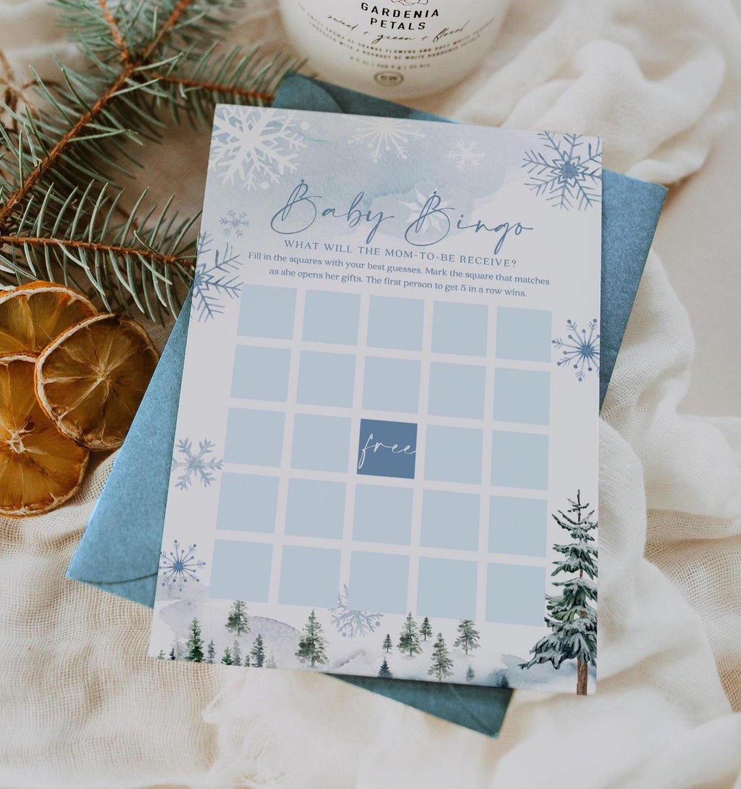 Snowflake Winter Baby Shower Bingo Game: Editable Game Template #blueww ...
