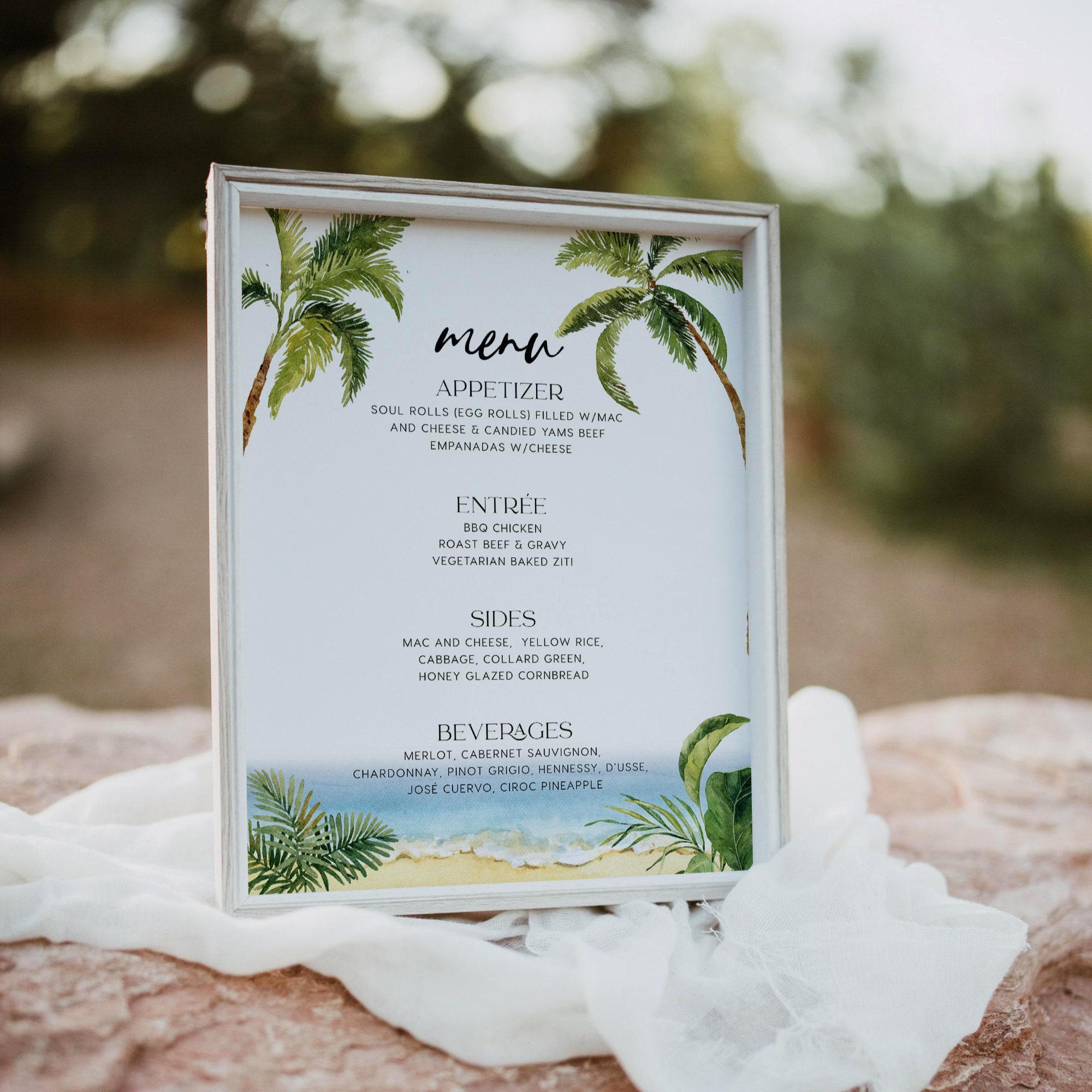 Tropical Menu Sign | Palm Tree Menu Template | Table Menu Sign | Summer ...