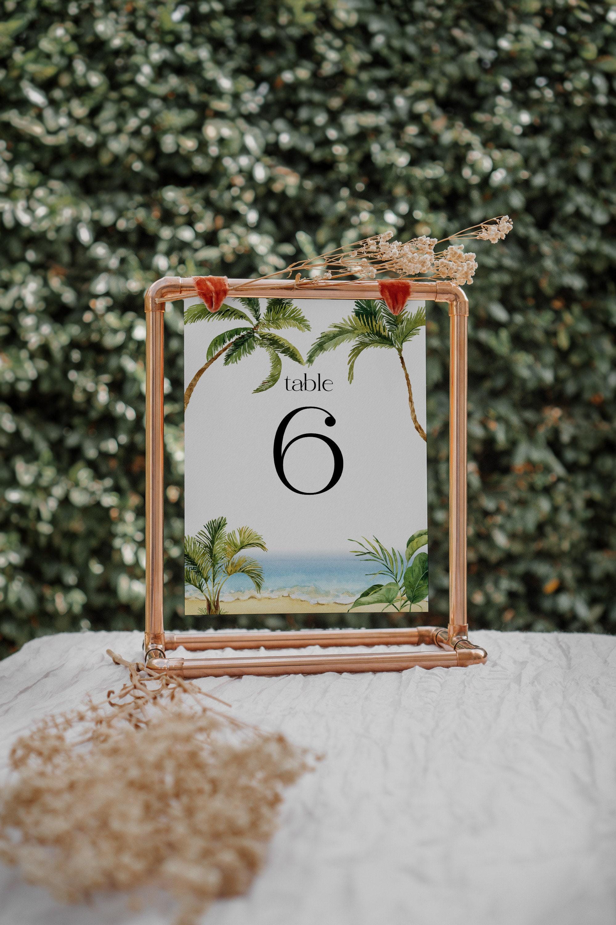 Tropical Wedding Table Number Sign: Watercolor Palm Beach (instant ...