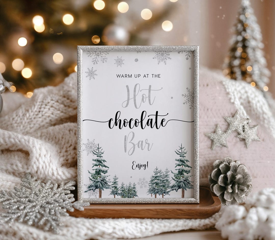 Winter Hot Chocolate Bar Sign: Editable Snowflake Holiday Party Sign ...