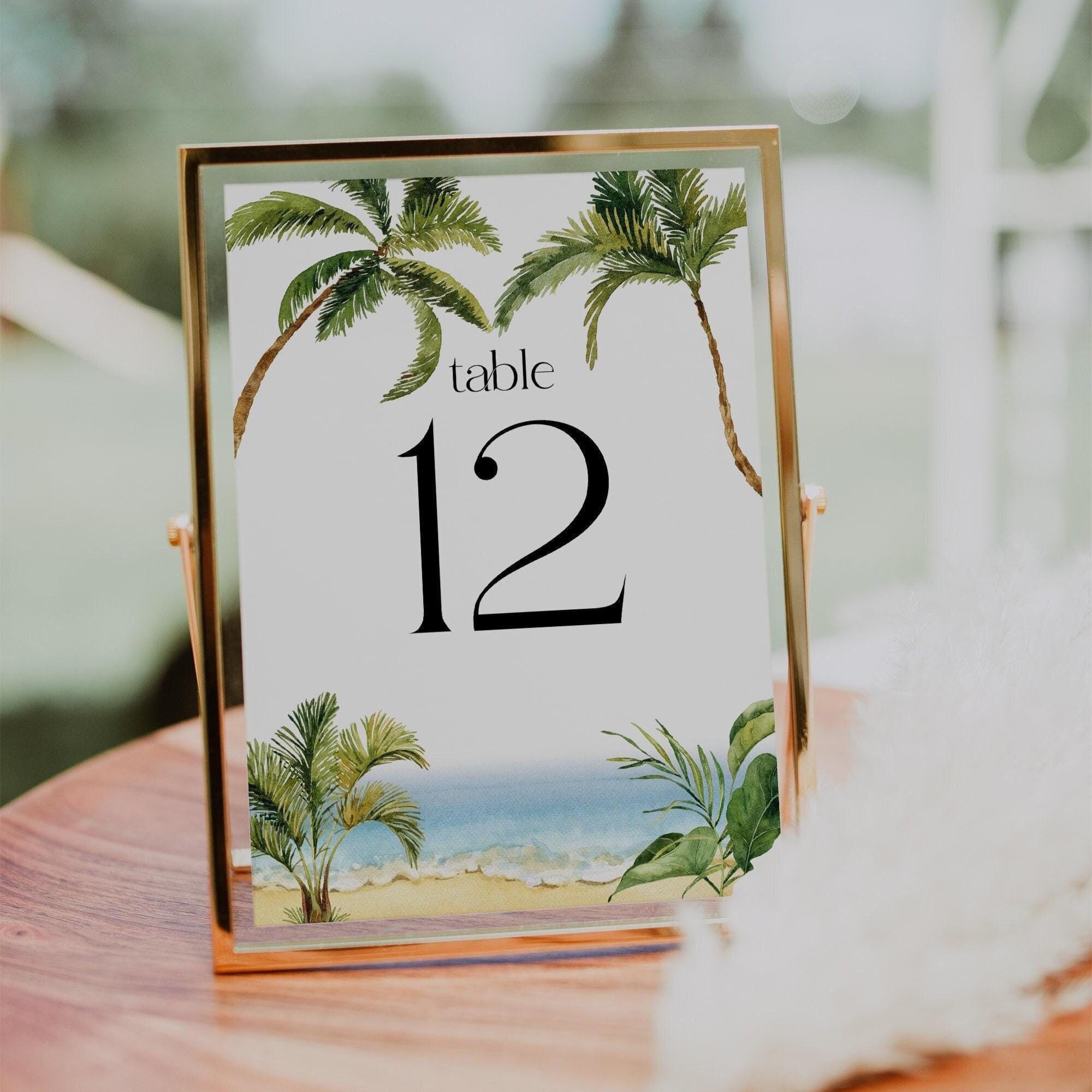 Tropical Wedding Table Number Sign: Watercolor Palm Beach (instant ...
