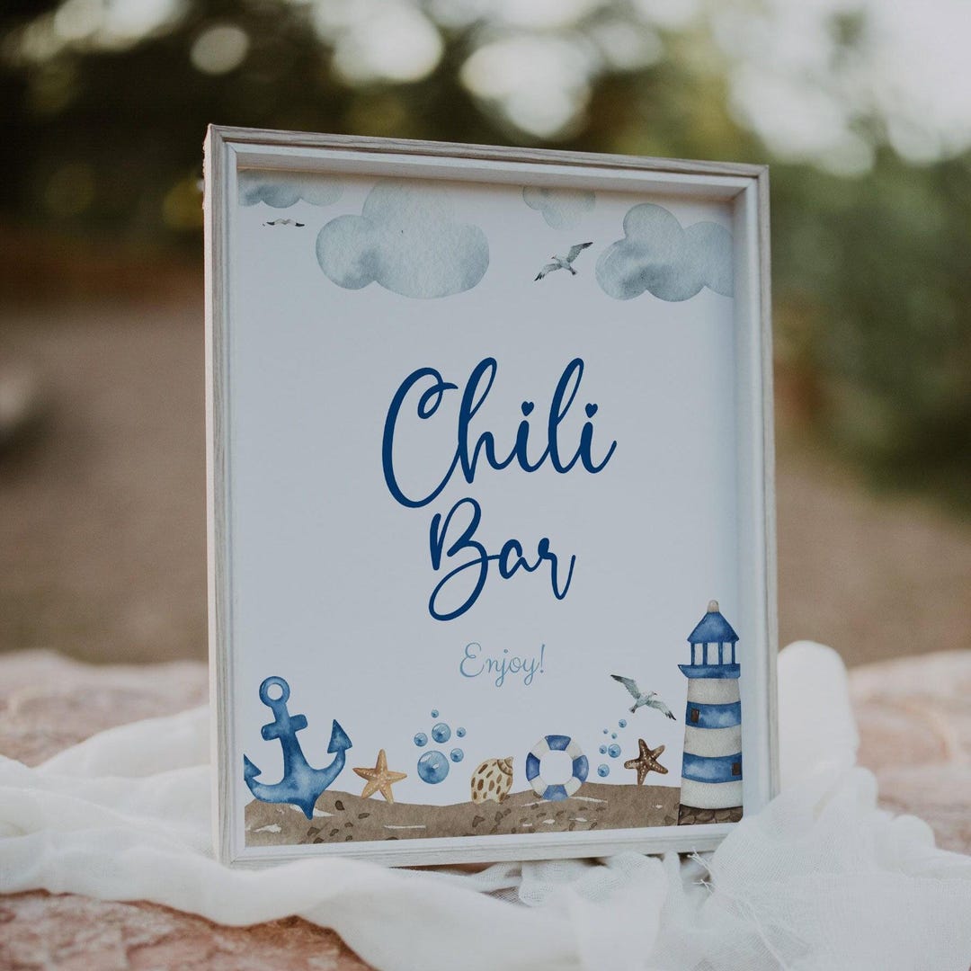 Chili Bar Sign, Nautical Baby Shower Sign, Nautical Baby Shower Theme ...