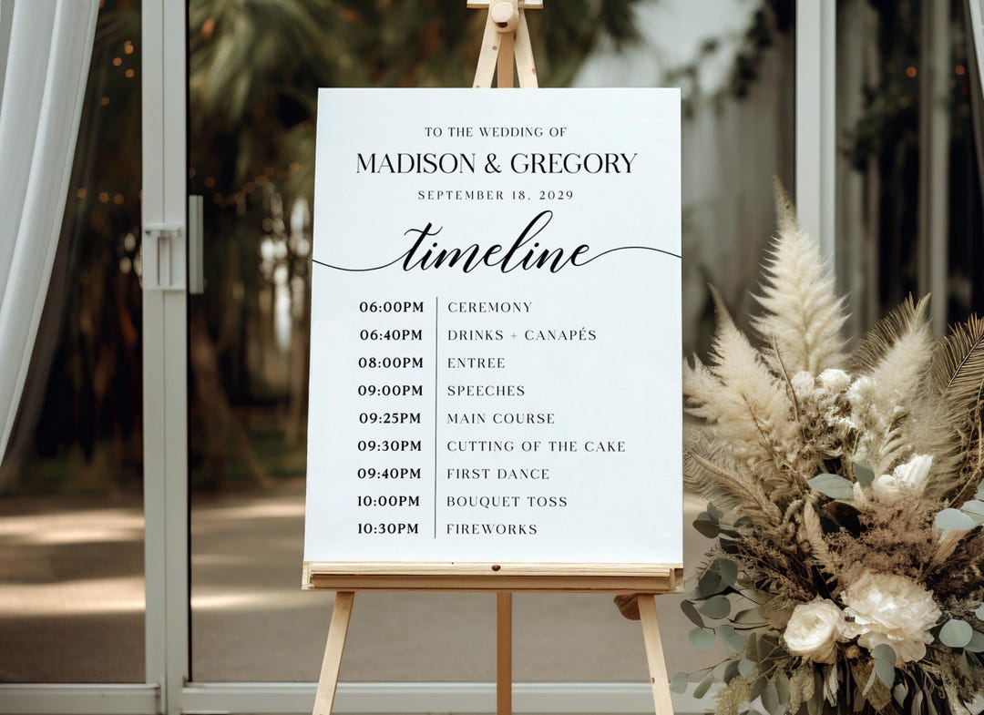 Modern Wedding Timeline Sign Template: Editable Order of Events ...