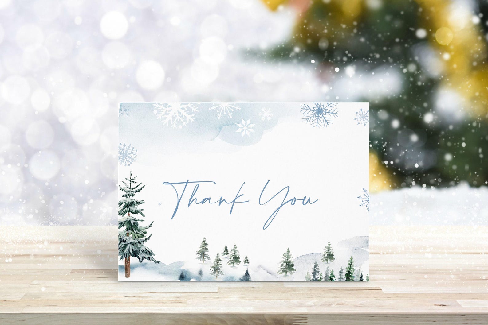 Winter Thank You Card Template: Snowflake Pine Design #blueww - Etsy