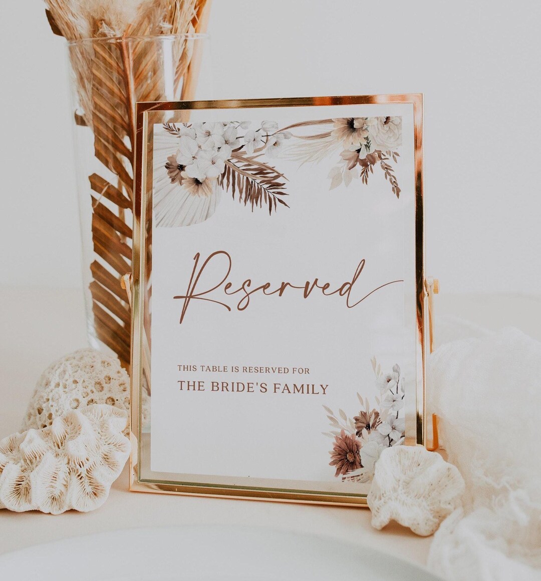 Boho Wedding Reserved Sign Template: Editable Pampas Grass Seating ...