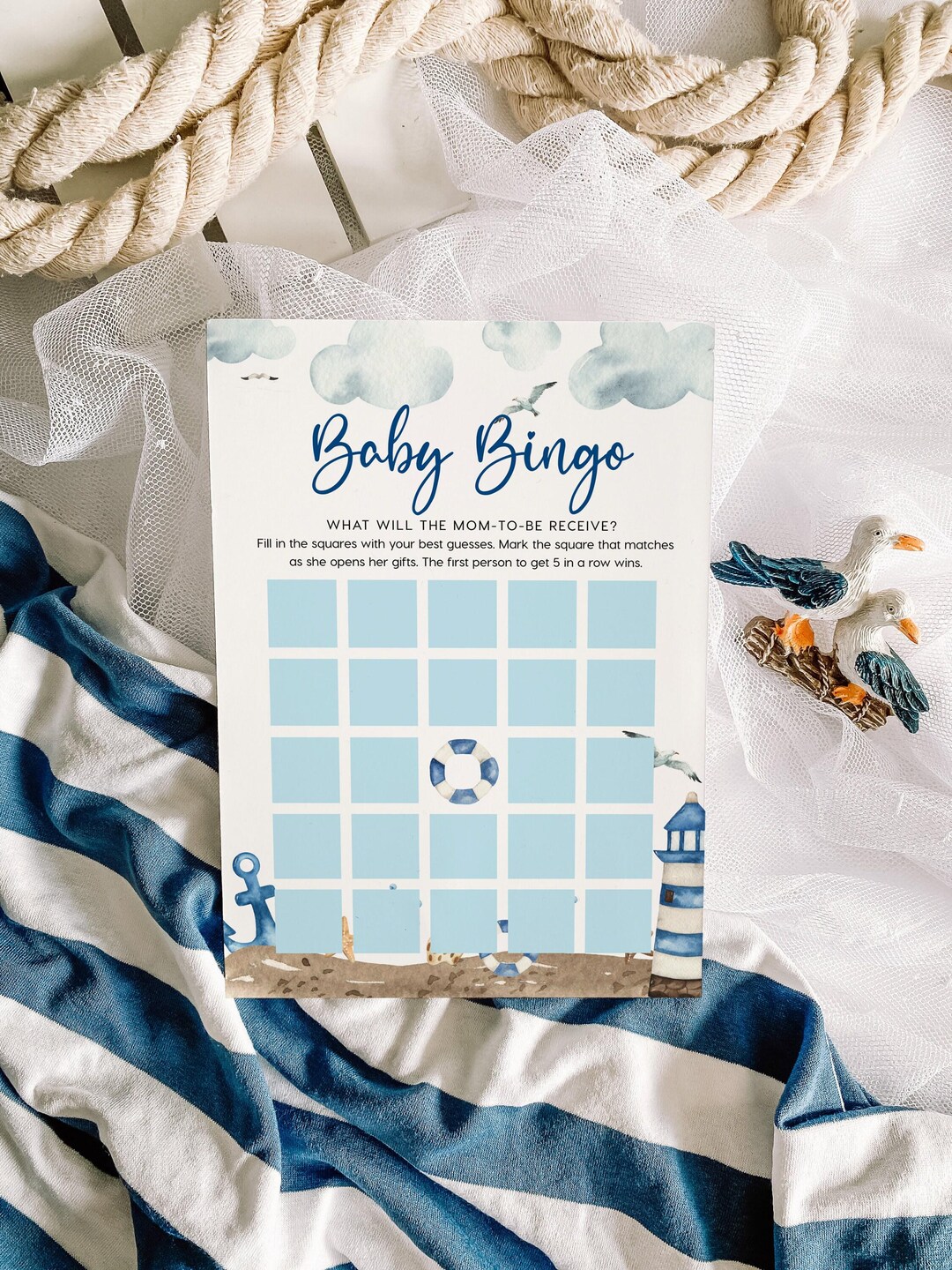 Nautical Baby Shower Bingo Game: Sea Shells, Boats - Etsy
