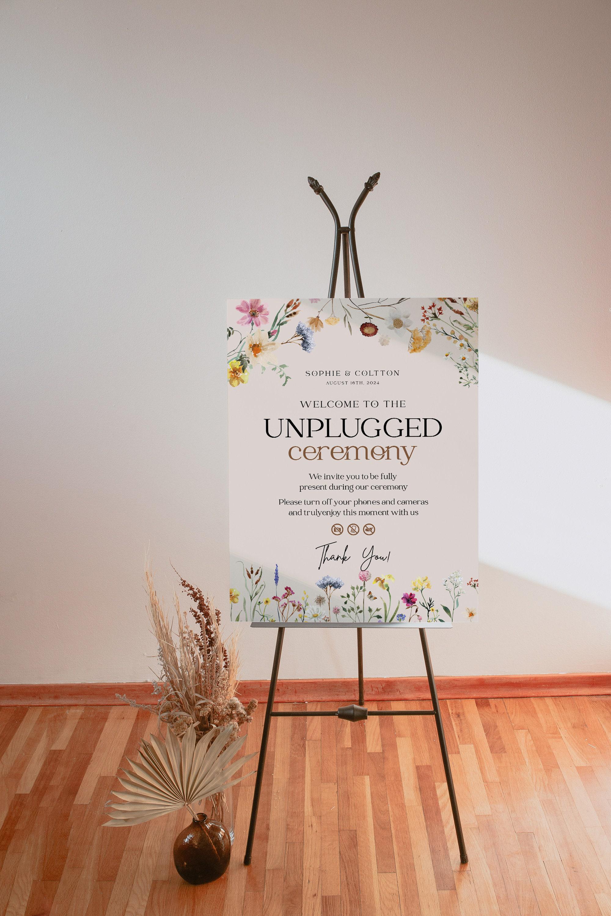 Wedding Unplugged Sign | Floral Wedding Sign | Unplugged Ceremony Sign ...