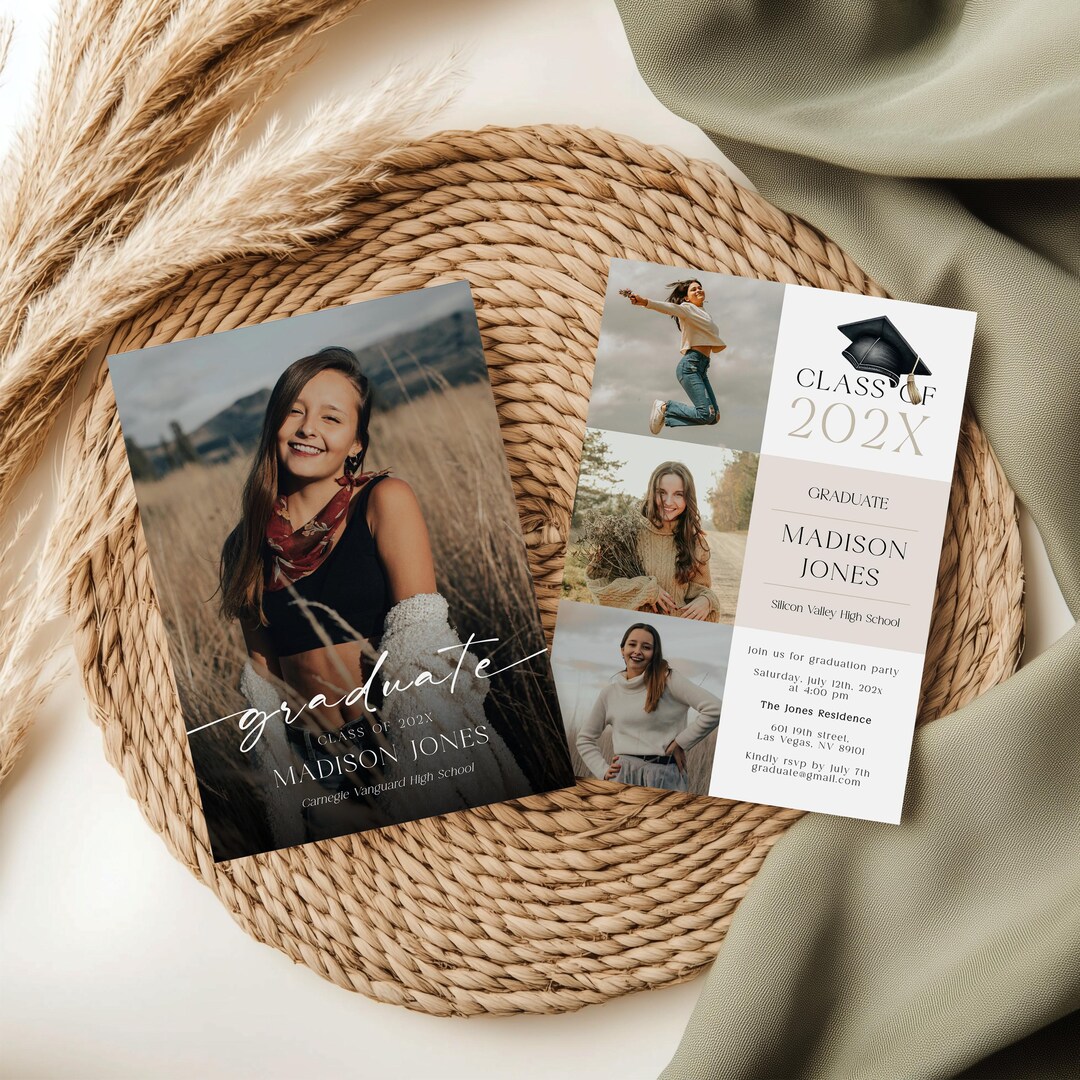 Photo Collage Graduation Invitation Template: Class of 202X (editable ...