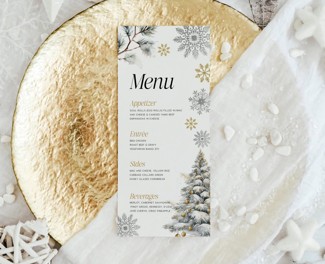 Editable Snowflake Menu Card Template | Winter Baby Shower, Birthday ...
