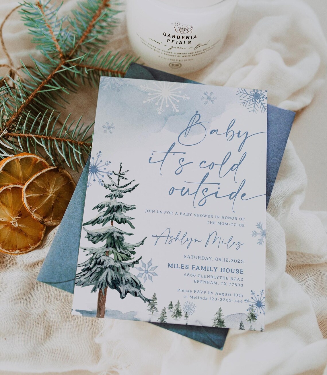 Winter Baby Shower Bundle: Snowflake & Pine Trees, Baby It's Cold ...