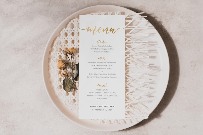 Gold Menu Template | Wedding Menu Cards | Wedding Dinner Menu Cards # ...