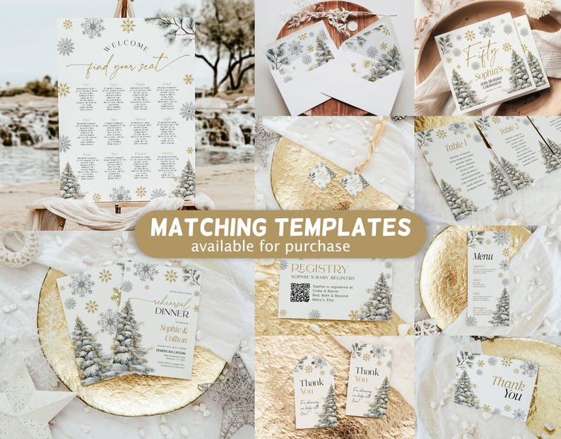 Editable Snowflake Menu Card Template | Winter Baby Shower, Birthday ...