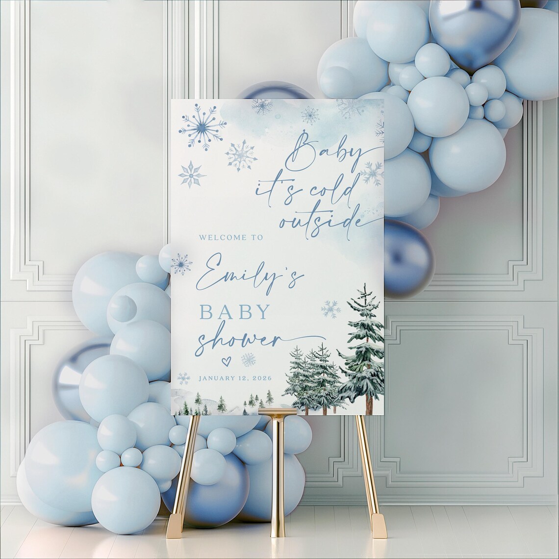 Winter Baby Shower Bundle: Snowflake & Pine Trees, Baby It's Cold ...