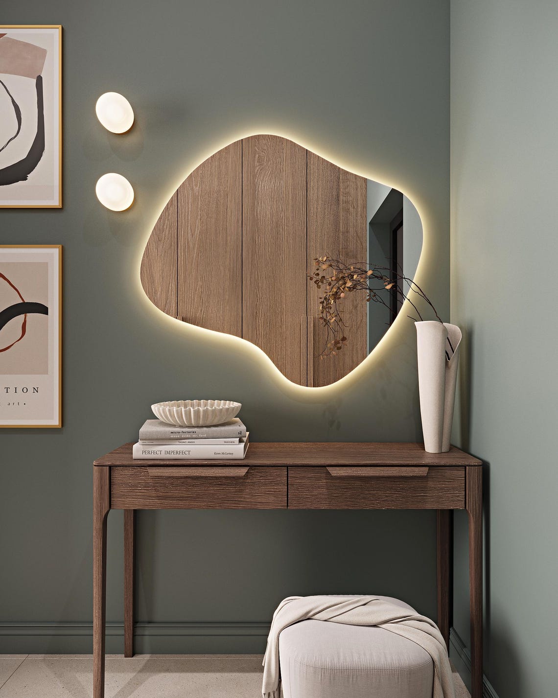 Irregular Asymmetrical LED Wall Mirror, Large Backlit Wavy Bathroom and ...