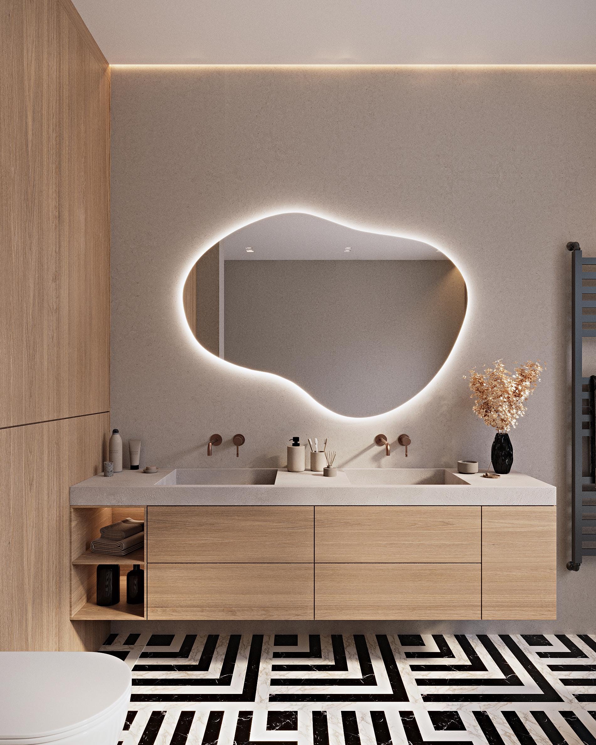 Irregular Bathroom Mirror With Led Lights, RGB Led Vanity Mirror ...