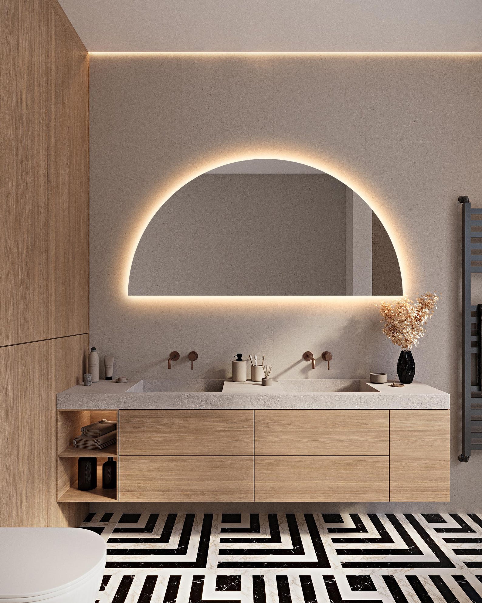 Half Circle LED Lighted Bathroom Mirror, Vanity Mirror With Led Lights ...