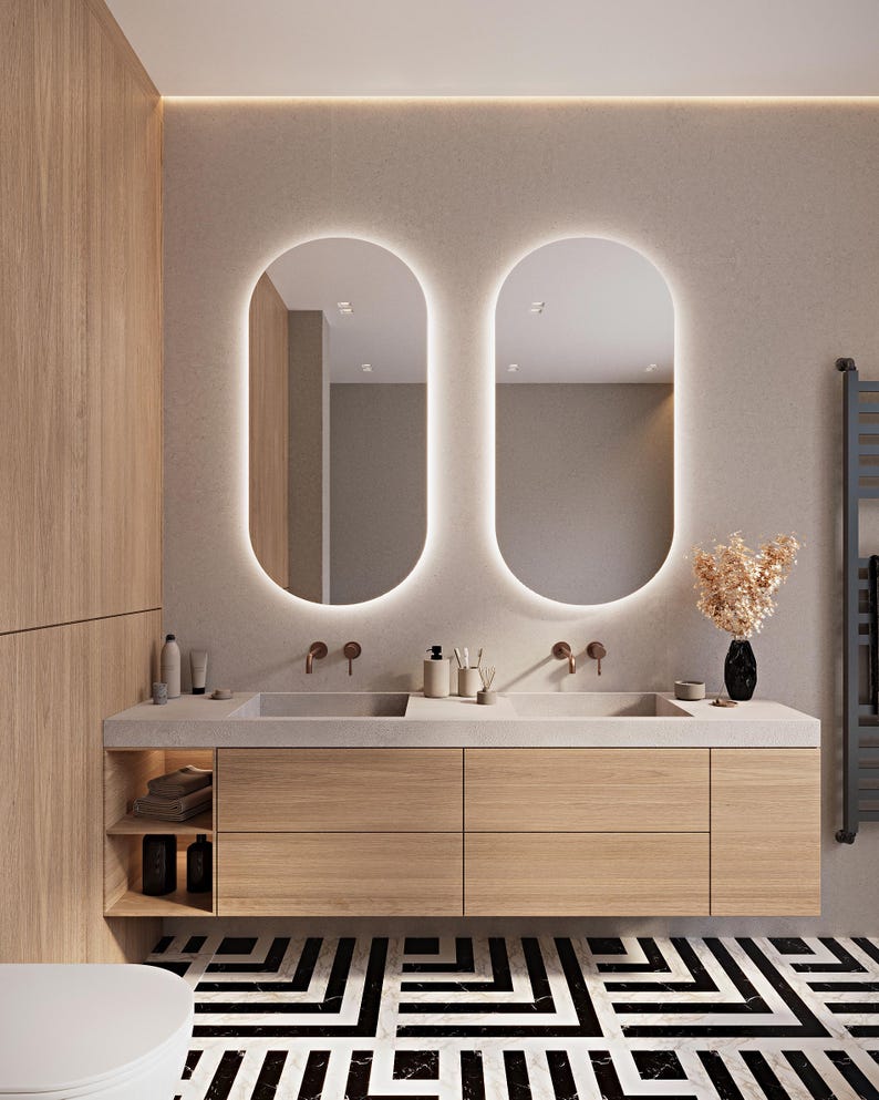 Oval Mirror LED, Mirror for Bathroom Bedroom, Asymmetrical Mirror ...
