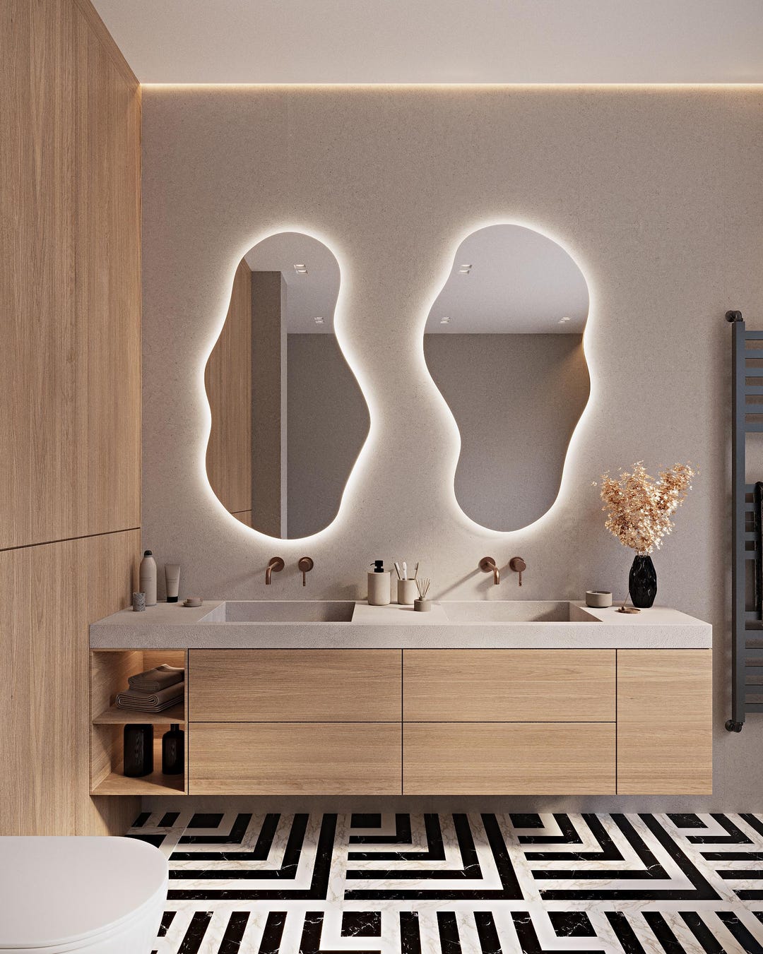 Wavy Led Bathroom Mirror, Bathroom Bedroom Mirror With Lighted ...