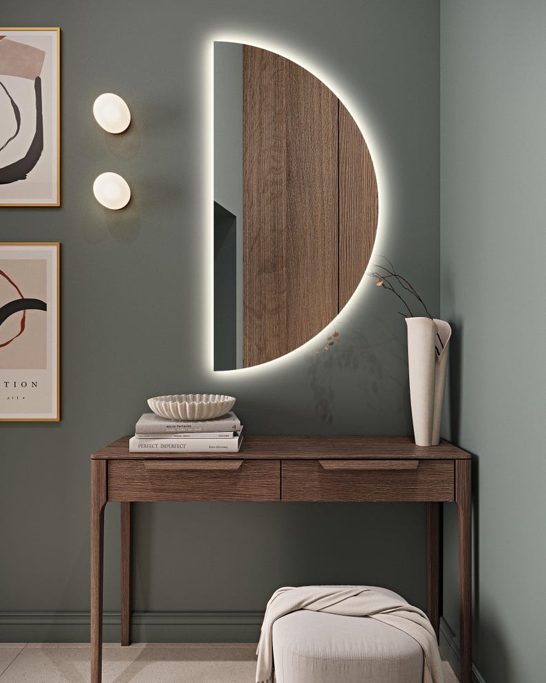 Half Circle LED Lighted Bathroom Mirror, Vanity Mirror With Led Lights ...