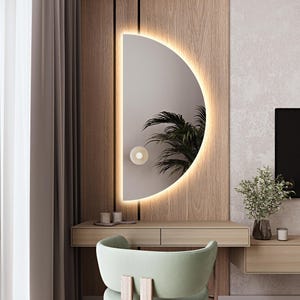Half Moon Led Illuminated Wall Mirror, Bathroom Half Round Decor Led ...