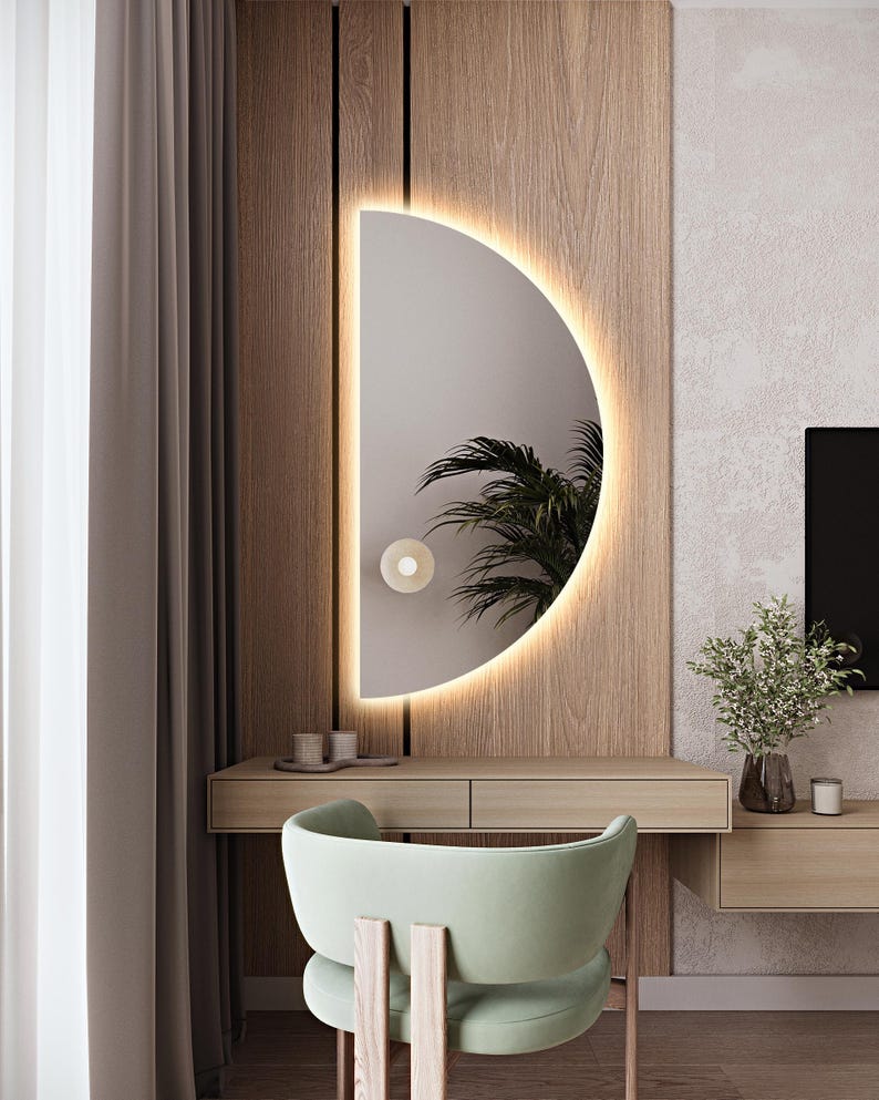 Half Moon Led Illuminated Wall Mirror, Bathroom Half Round Decor Led ...