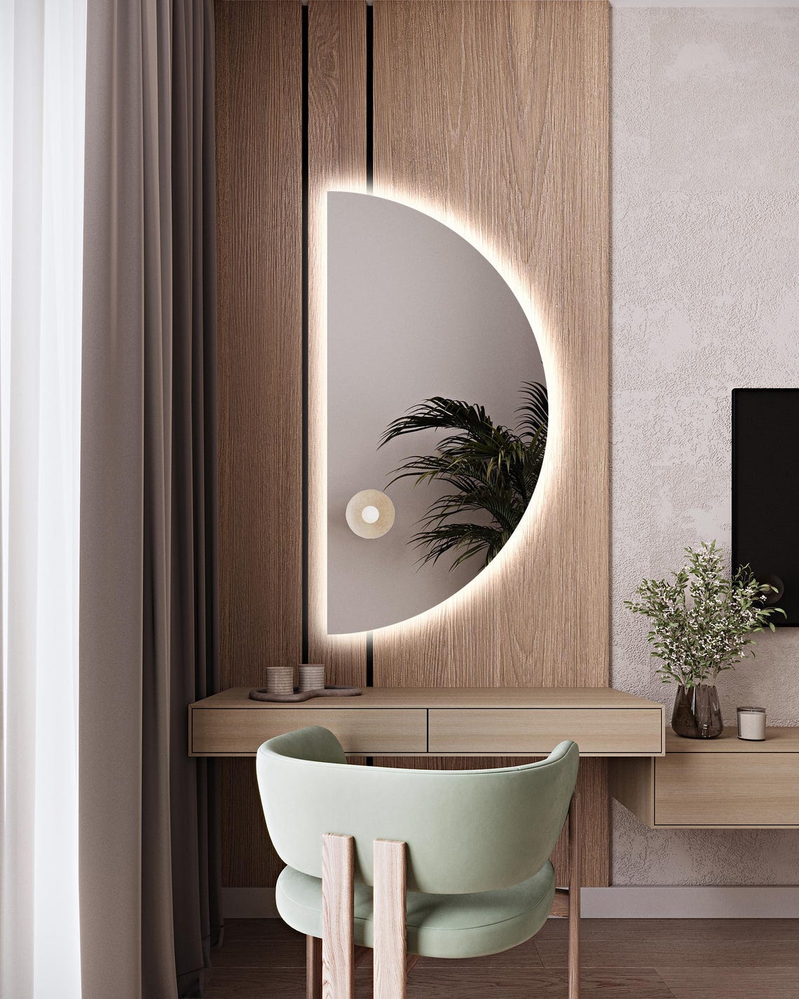 Half Circle LED Lighted Bathroom Mirror, Vanity Mirror With Led Lights ...