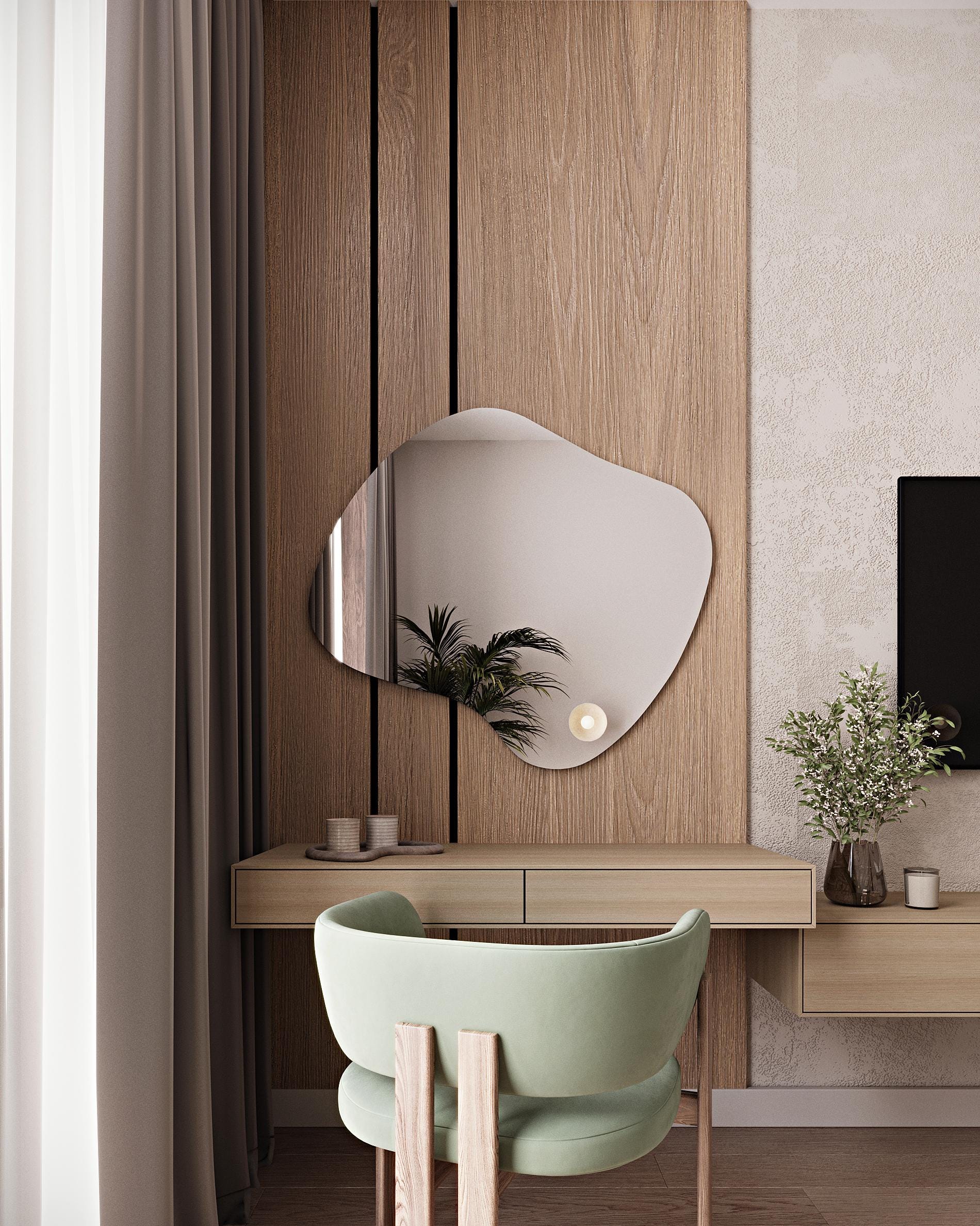 Irregular Asymmetrical LED Wall Mirror, Large Backlit Wavy Bathroom and ...