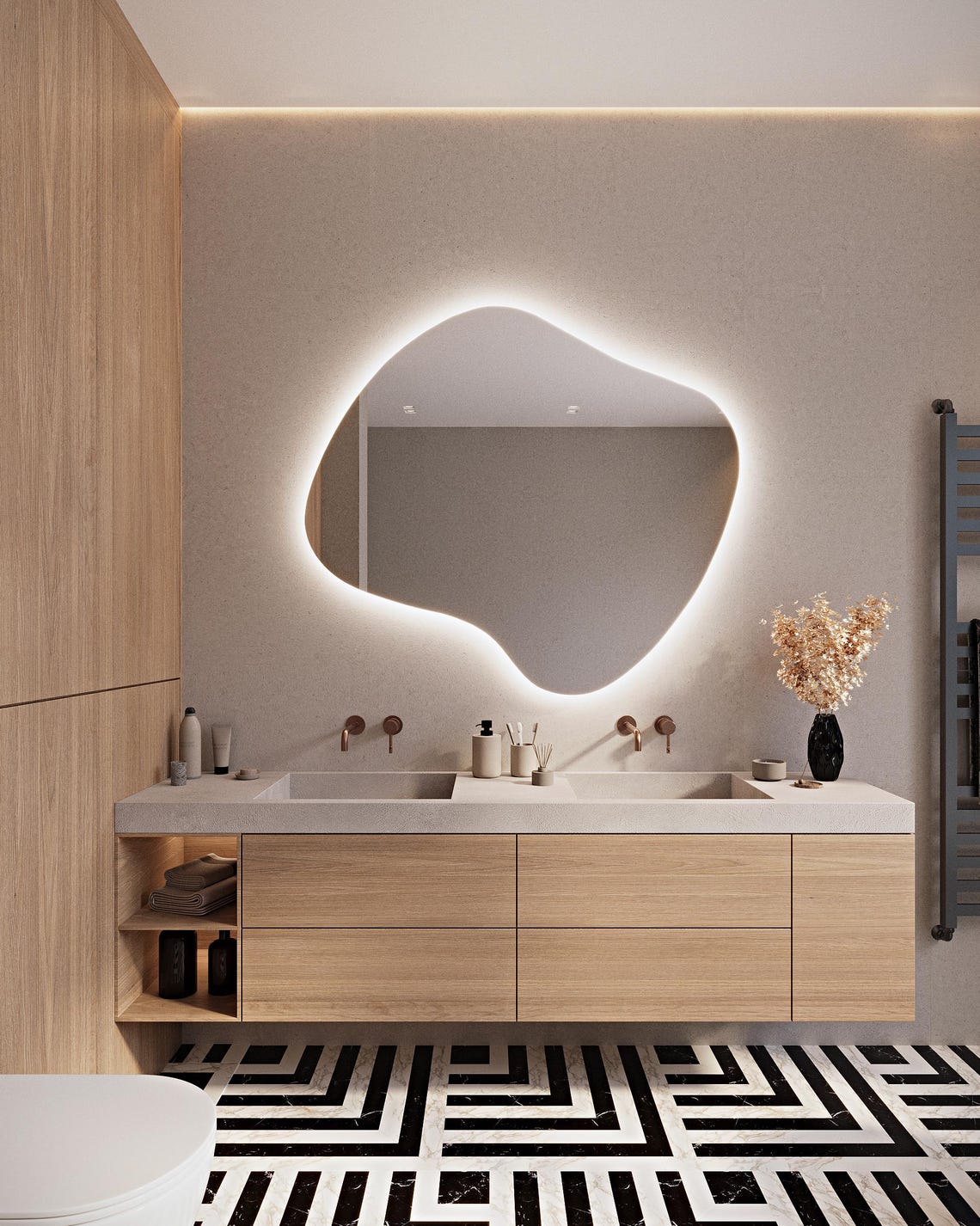 Irregular Asymmetrical LED Wall Mirror, Large Backlit Wavy Bathroom and ...