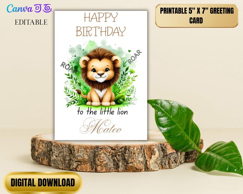 Editable Lion Birthday Card for Kids – Jungle Theme – Printable Canva ...