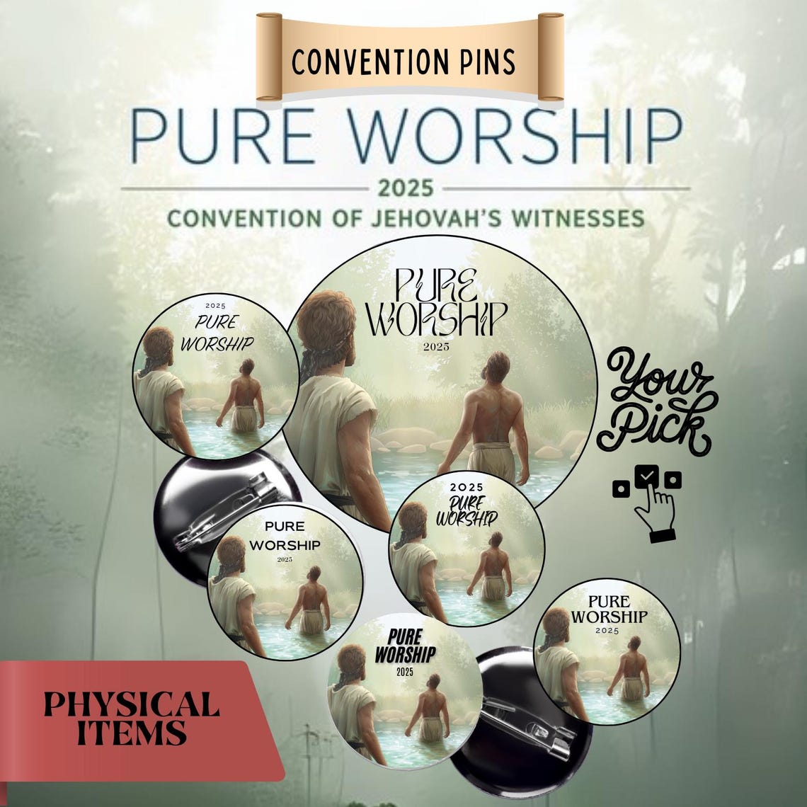 JW Convention 2025 Pure Worship Pin Buttons|6 Styles|pure Worship Pins ...