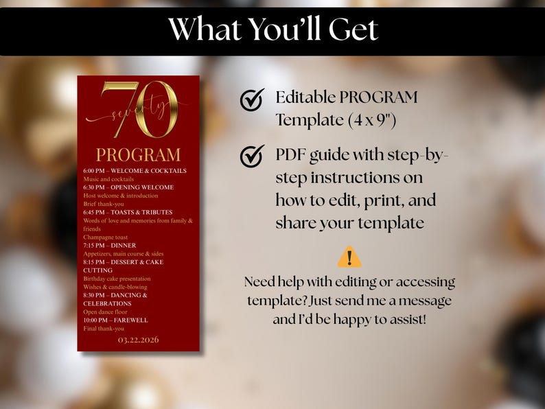 Red and Gold 70th Birthday Event Program - Elegant Event Itinerary ...