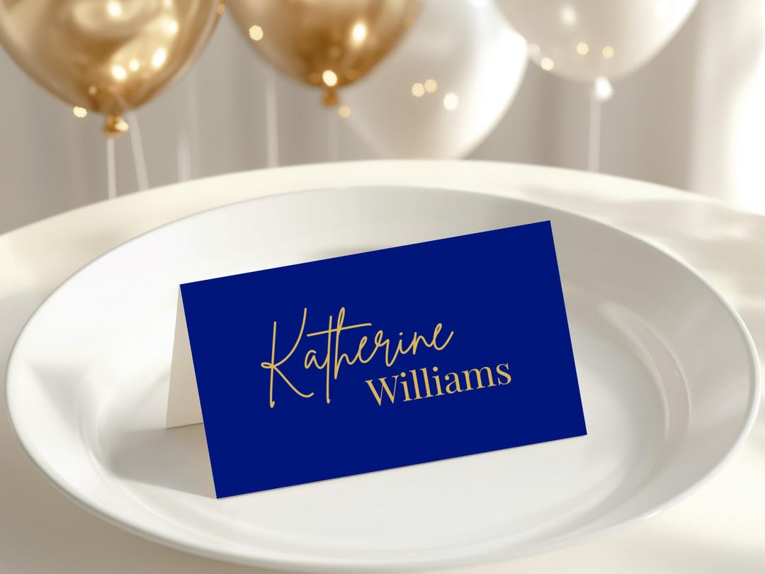 Blue and Gold Name Place Cards - Elegant Seating Cards, Printable Place ...