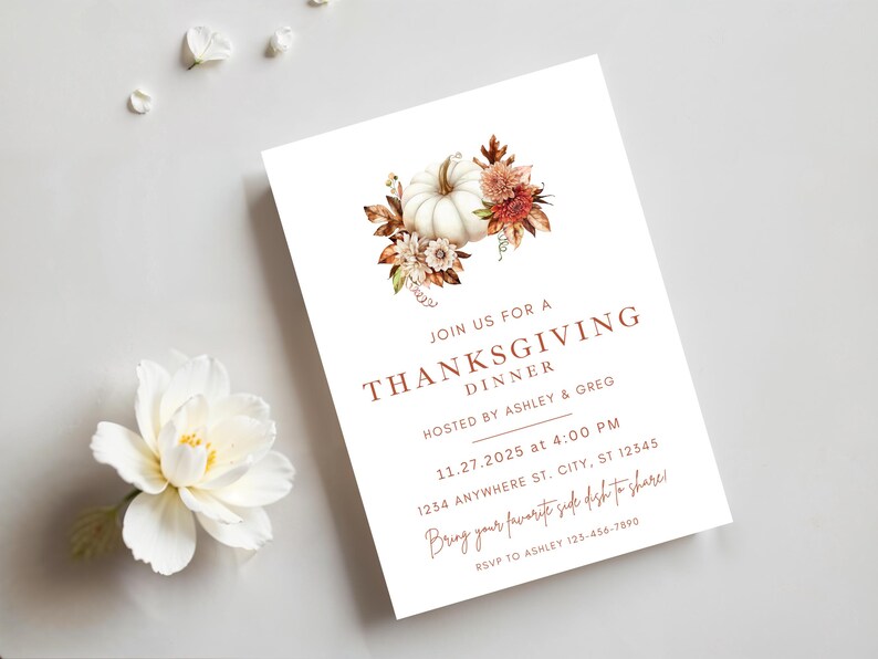 Thanksgiving Dinner Invitation - Fall Pumpkin Invite, Autumn ...