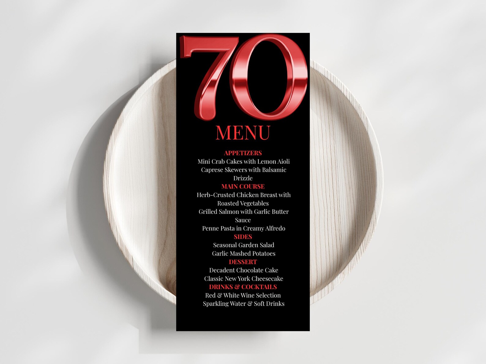 Elegant 70th Birthday Dinner Menu – Black and Red Canva Template - Etsy