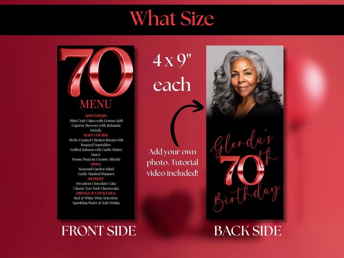 Elegant 70th Birthday Dinner Menu – Black and Red Canva Template - Etsy
