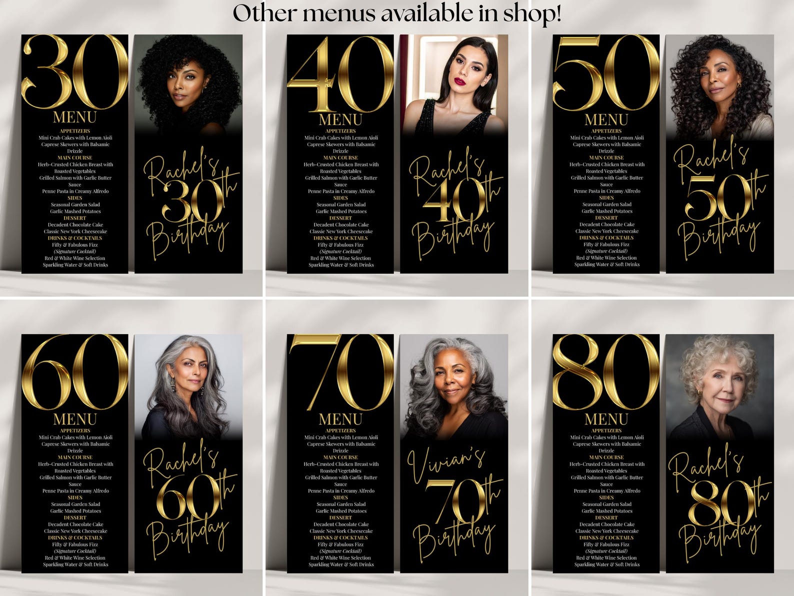 Black and Gold 60th Birthday Dinner Menu - Elegant Birthday Party Menu ...