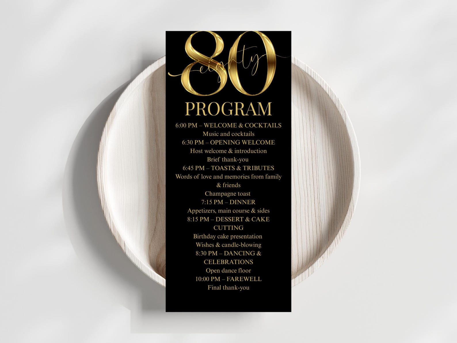 Black and Gold 80th Birthday Event Program - Elegant Event Itinerary ...