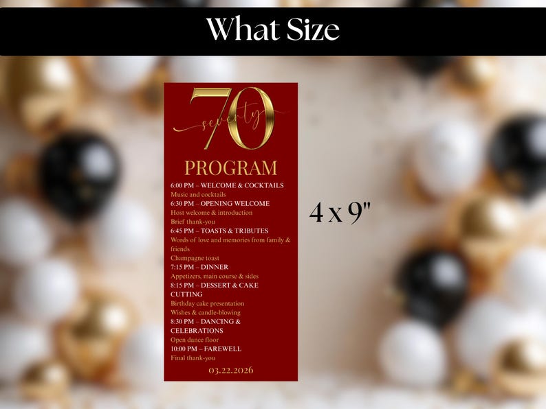 Red and Gold 70th Birthday Event Program - Elegant Event Itinerary ...