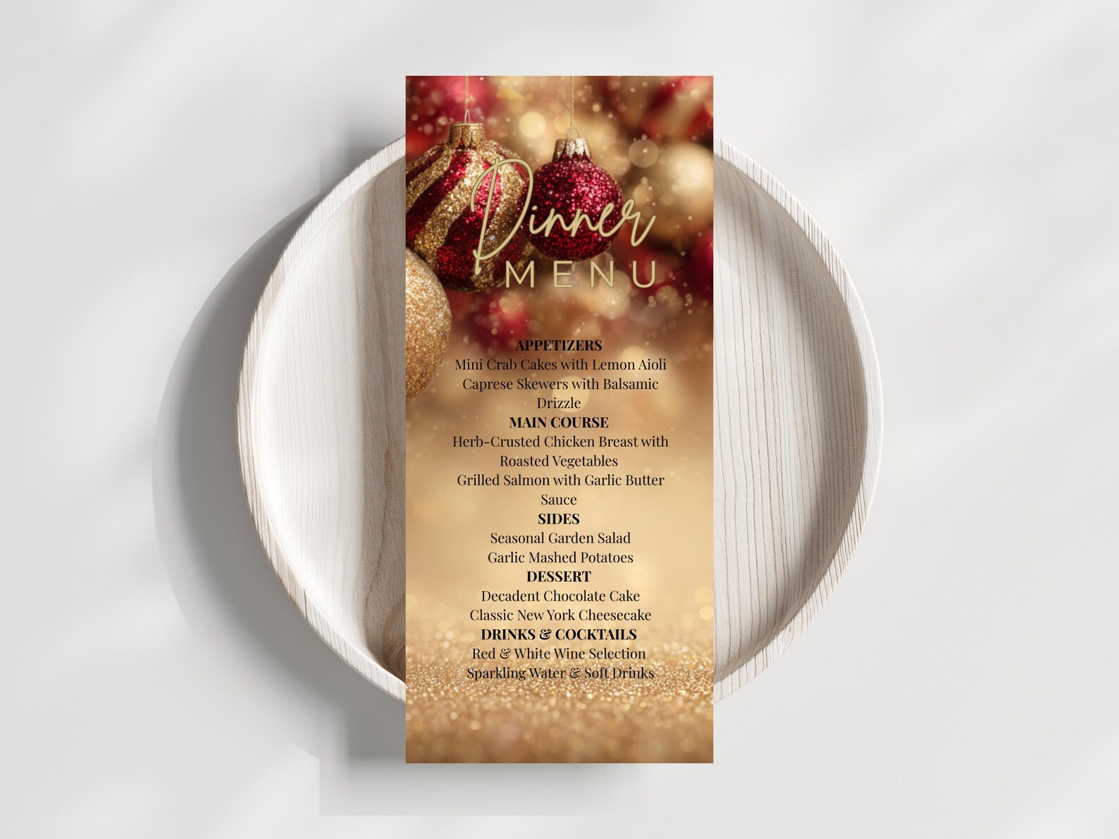 Elegant Christmas Dinner Menu - Red & Gold, Printable Xmas Party Decor ...