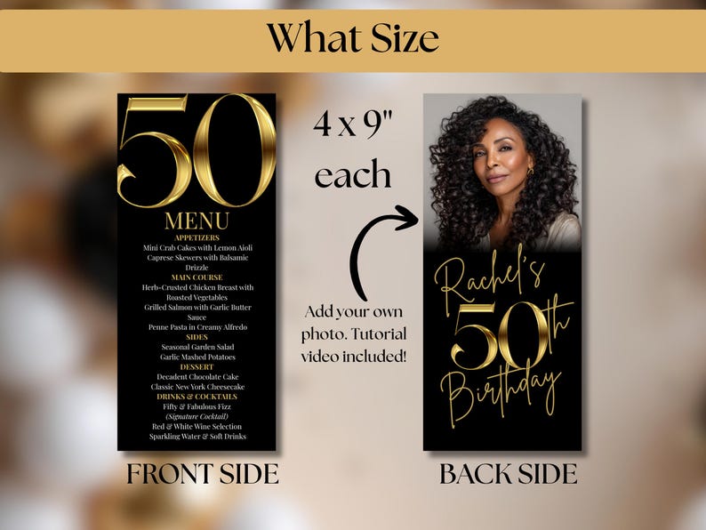 Black and Gold 50th Birthday Dinner Menu - Elegant Birthday Party Menu ...