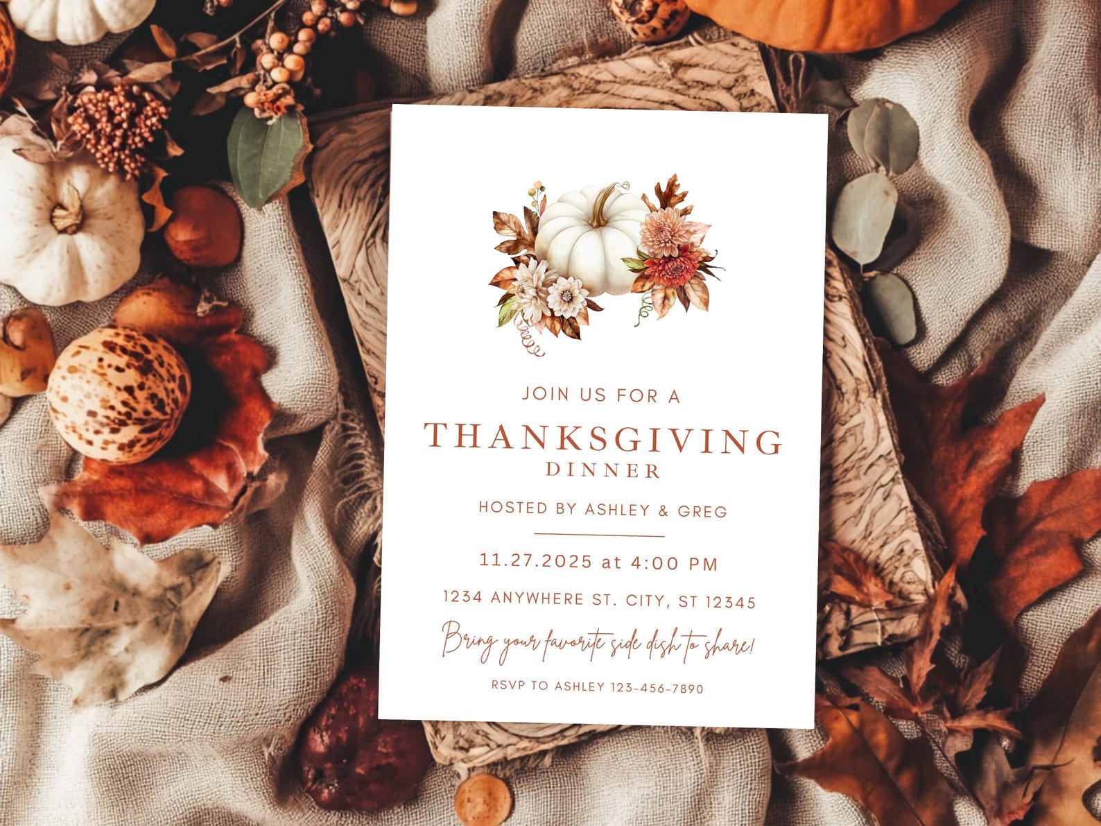 Thanksgiving Dinner Invitation - Fall Pumpkin Invite, Autumn ...