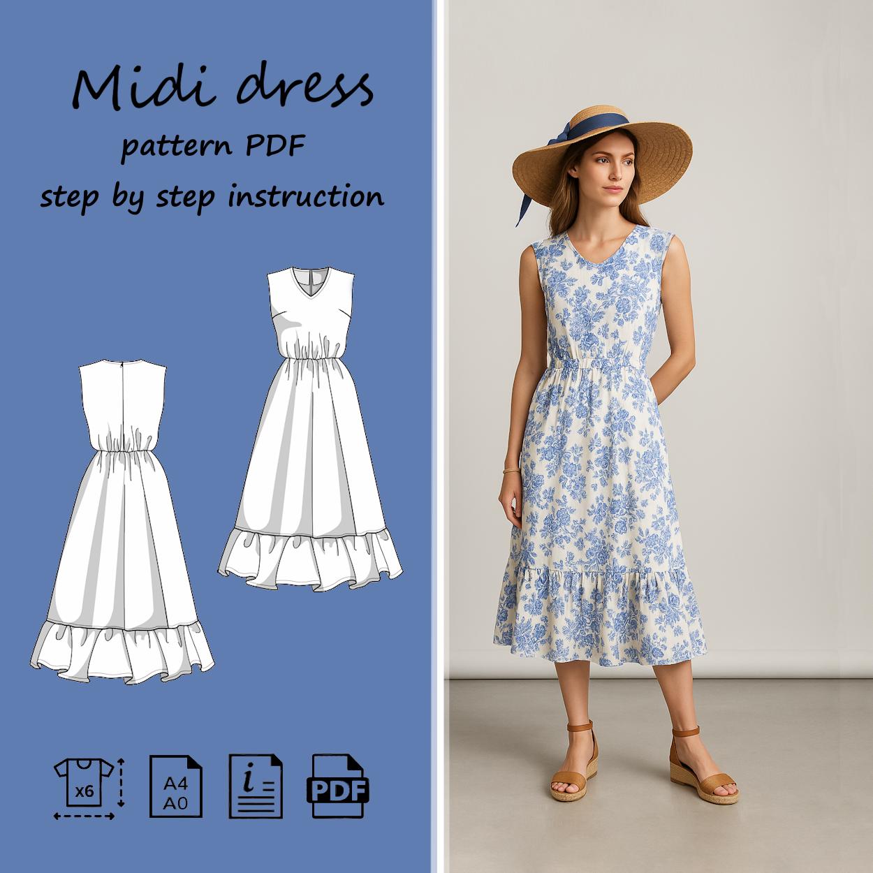 Midi Dress Pattern PDF - Etsy