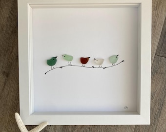 Sea Glass Birds on Pebbles Wall Art | Coastal Home Decor | Handmade ...