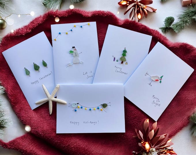 Handmade Sea Glass Christmas Cards: Festive Greeting Cards Set of 5 - Etsy