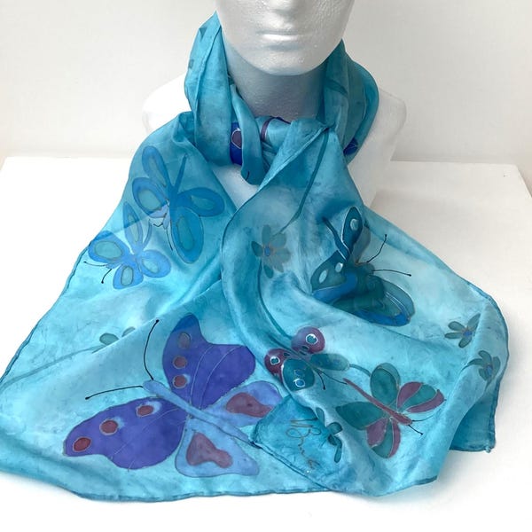 Blue Silk Scarf - Etsy