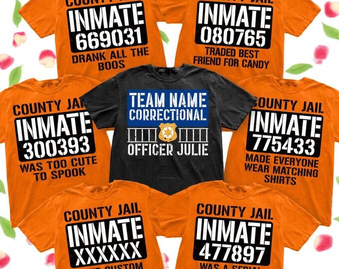 Custom Jail Inmate Halloween Costume Shirts, Prisoners and Cop, Prison ...