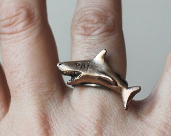 Skeleton Great White Shark Ring Animal Ring Sea Beach 925 Sterling ...