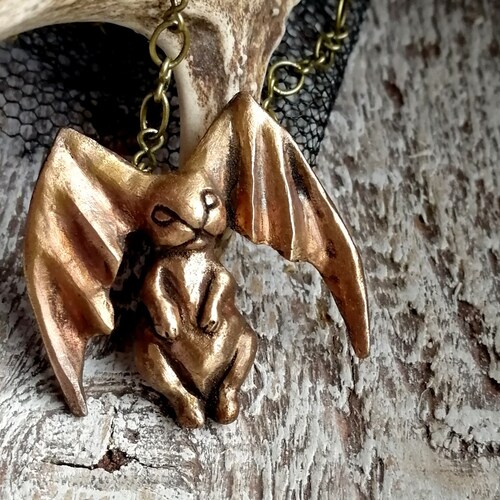 Bat Bunny Pendant Bronze Sculpture - Etsy