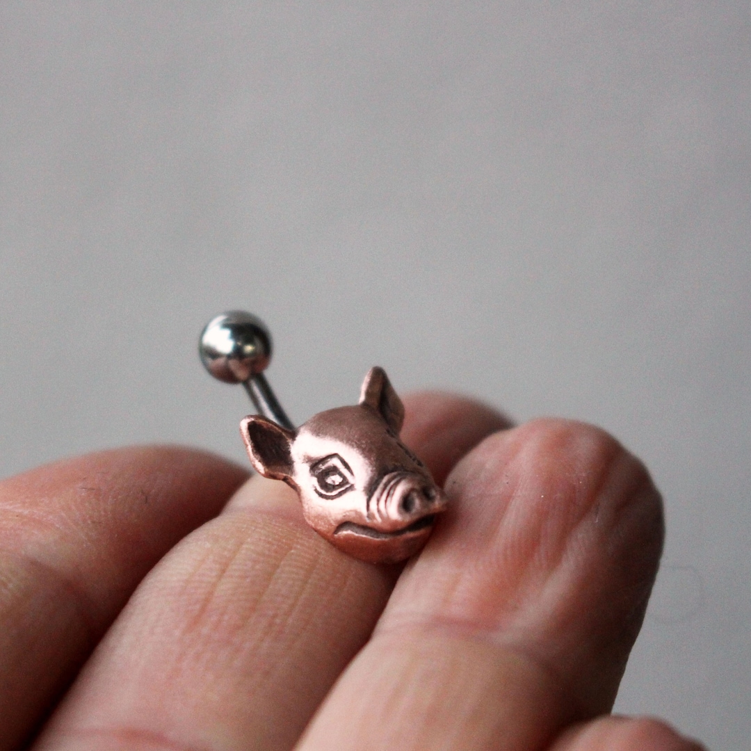 Pig Head Belly Button Ring, Titanium or Surgical Steel Bar - Etsy